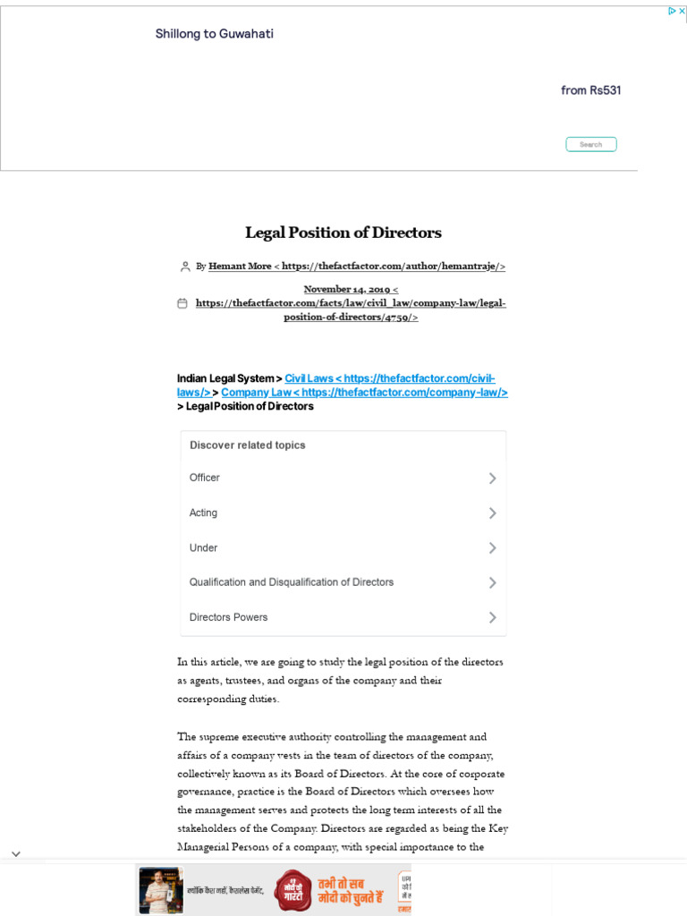 Legal Position of Directors - As Agents, Trustees, Organs of The ...