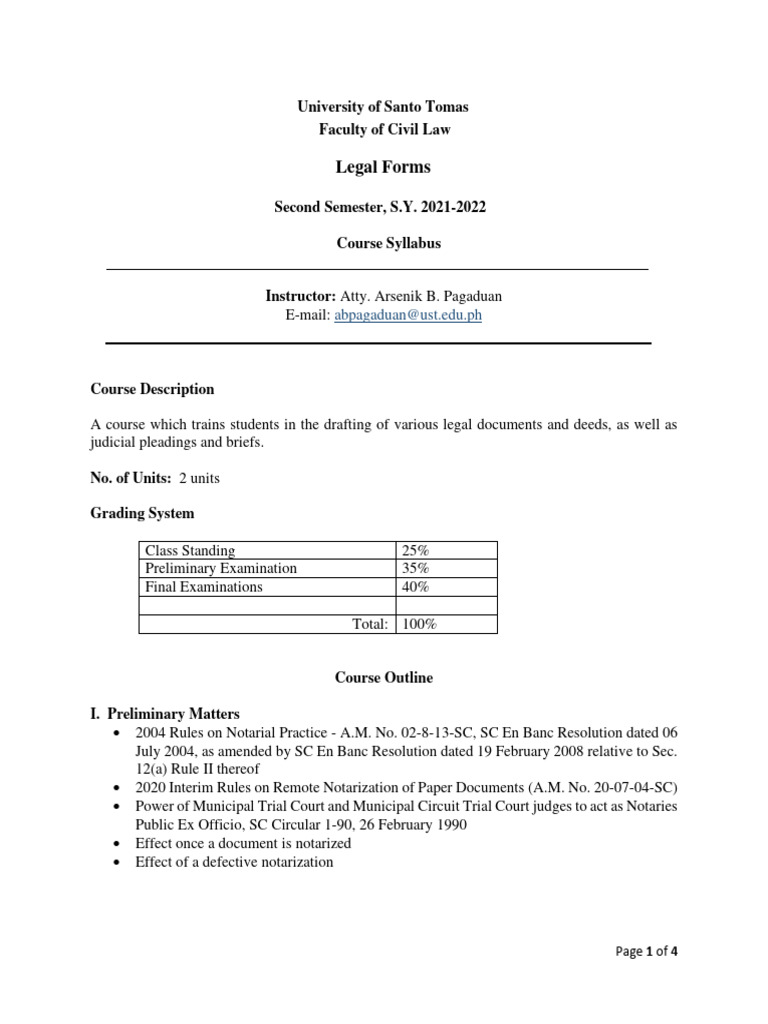 Legal Forms Course Syllabus 2021-2022 | PDF | Notary Public | Justice