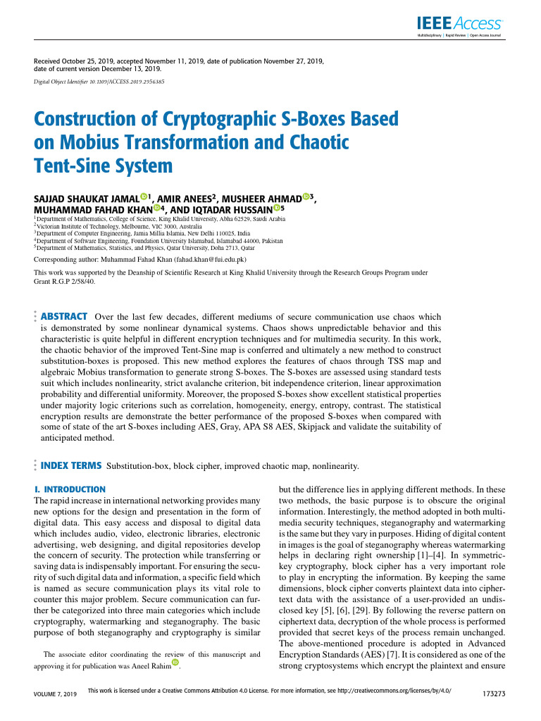 Construction of Cryptographic S-Boxes Based On Mobius Transformation and Chaotic Tent-Sine ...