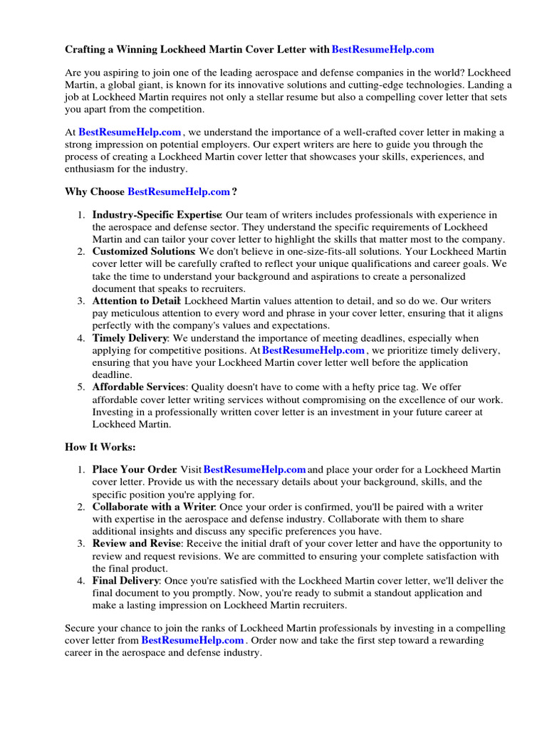Lockheed Martin Cover Letter | PDF | Lockheed Martin | Employment