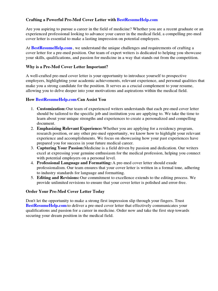 Pre Med Cover Letter | PDF | Résumé | Medical School