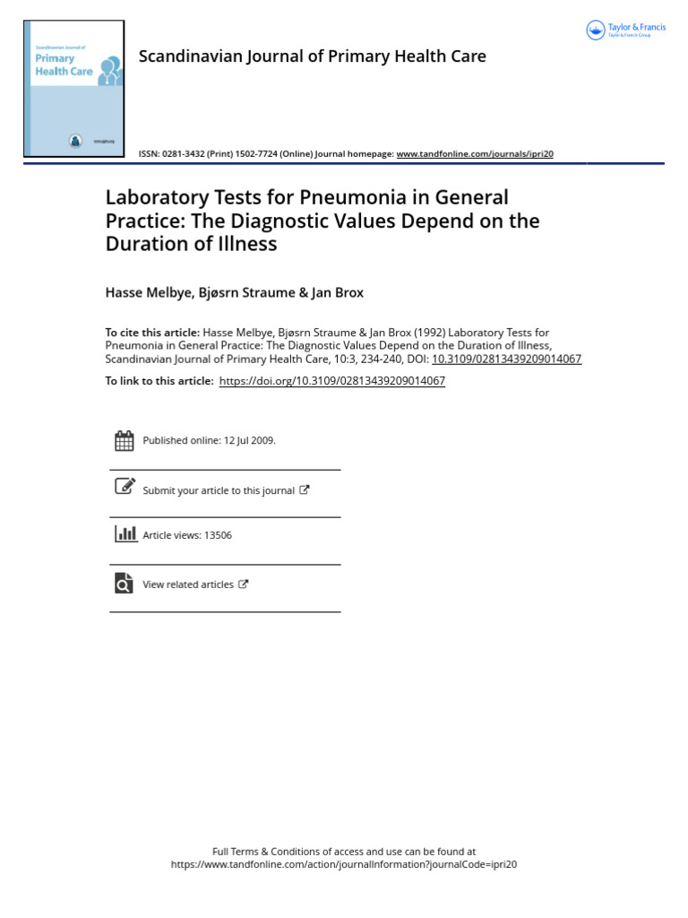 Laboratory Tests For Pneumonia in General Practice The Diagnostic ...