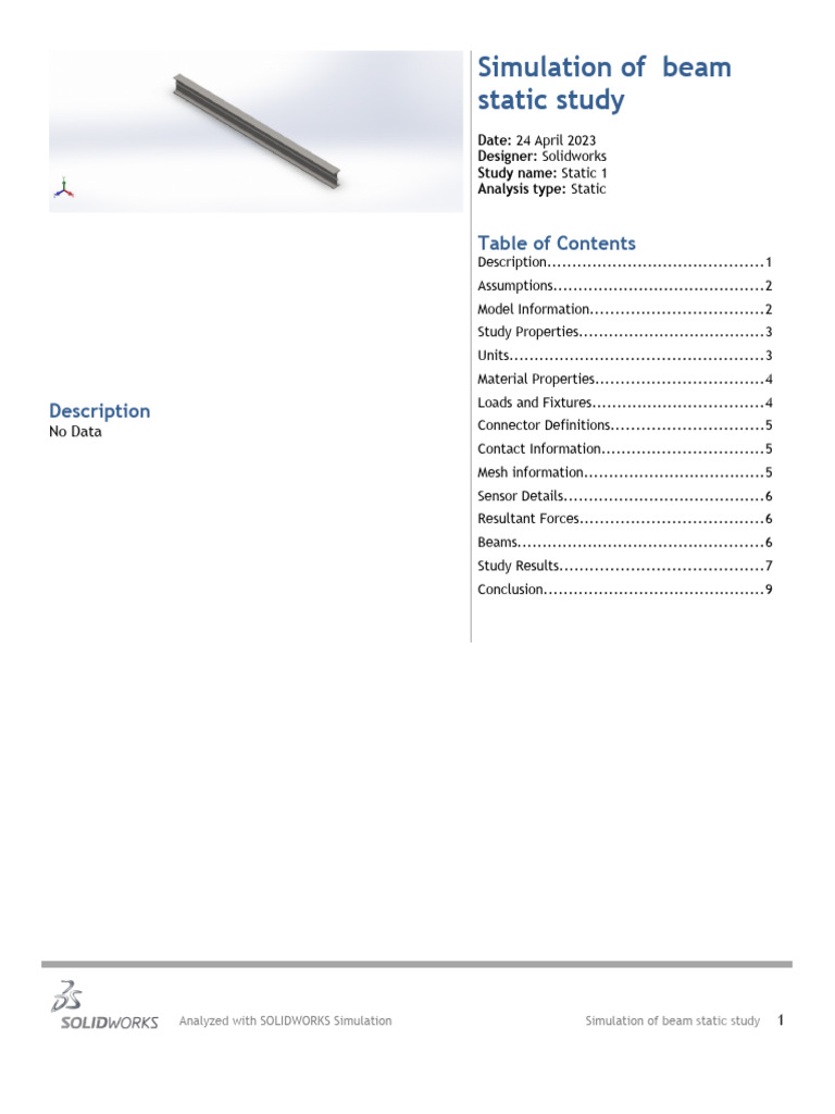 Beam Static Study-Static 1-1 | PDF | Young's Modulus | Strength Of Materials
