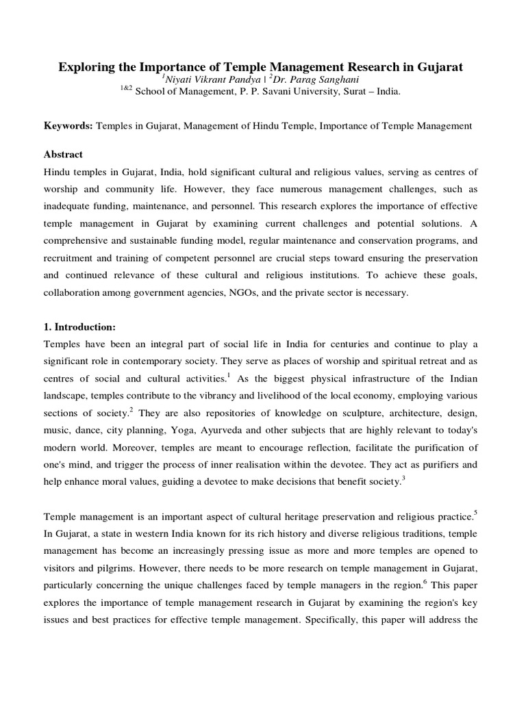 Exploringthe Importanceof Temple Management Researchin Gujarat | PDF ...