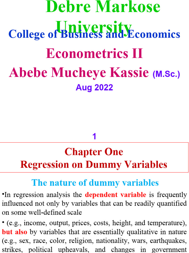 Econometrics Ii Ch 1 Download Free Pdf Logistic Regression