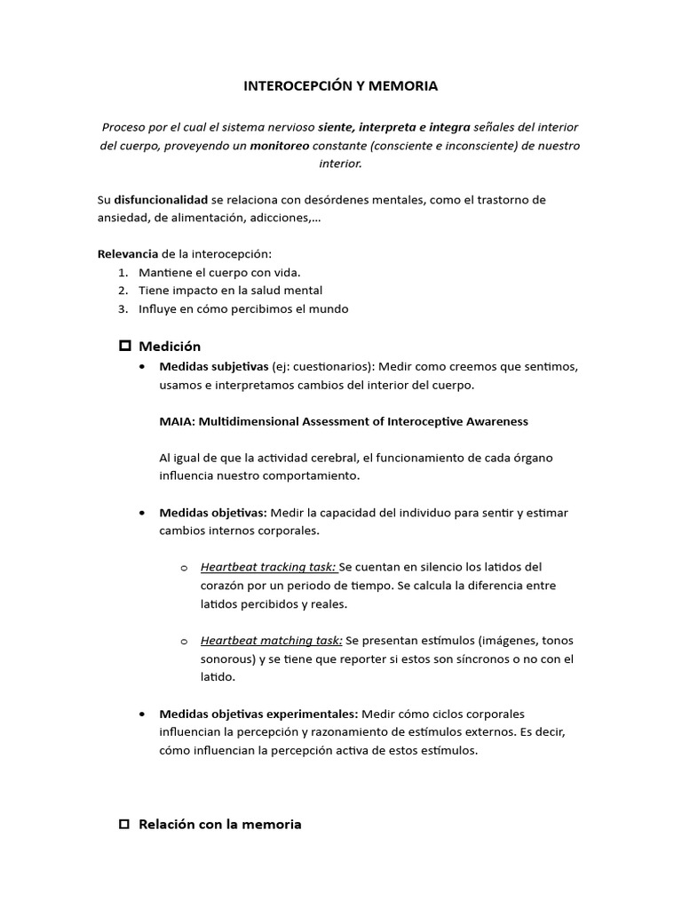 Interocepción y Memoria | PDF | Memoria | Cerebro
