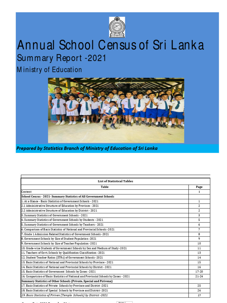 School - Census 2021 - Summary Tables Final Report1 | PDF | Sri Lanka