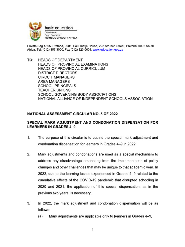 National Assessment Circular No.5 of 2022 | PDF