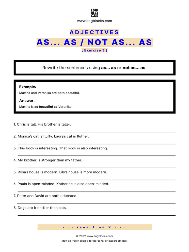 As As Comparison of Adjectives Exercise 1 | PDF