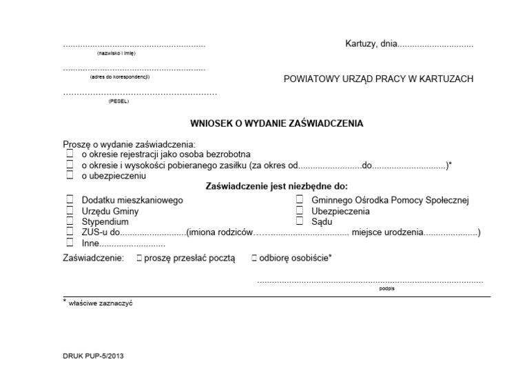 Wniosek o Wydanie Zaswiadczenia | PDF