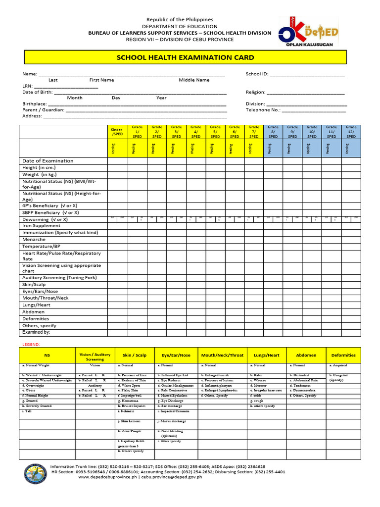 School Health Exaamination Card | PDF | Medical Specialties | Clinical ...