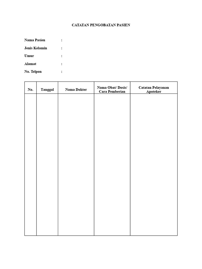 Form Catatan Pengobatan Pasien | PDF