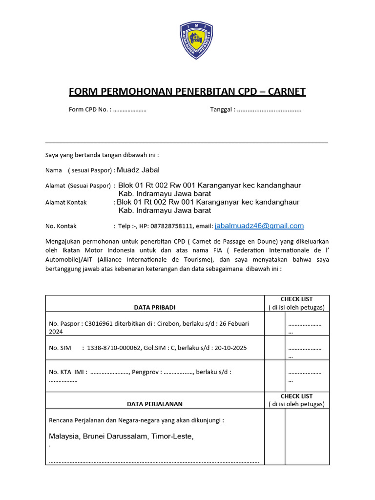 Form Permohonan Penerbitan CPD | PDF