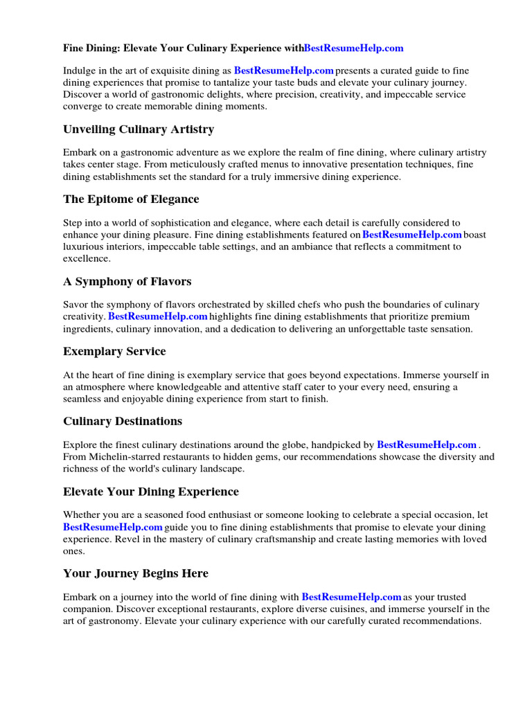 Fine Dining Resume | PDF | Waiting Staff | Restaurants
