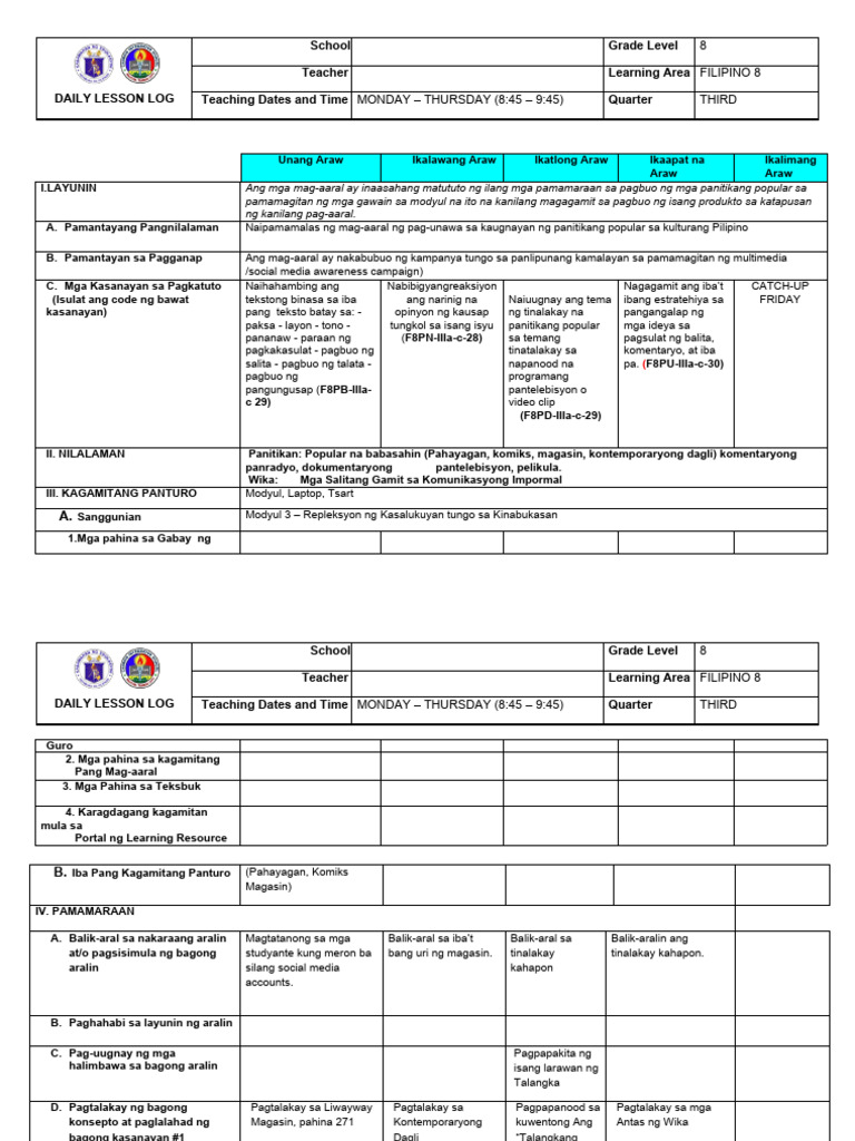 GRADE 8 DLL 3RD QUARTER | PDF