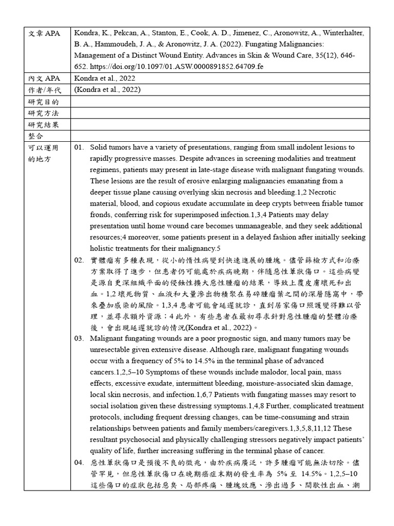 Fungating Malignancies Management of A Distinct Wound Entity | PDF ...