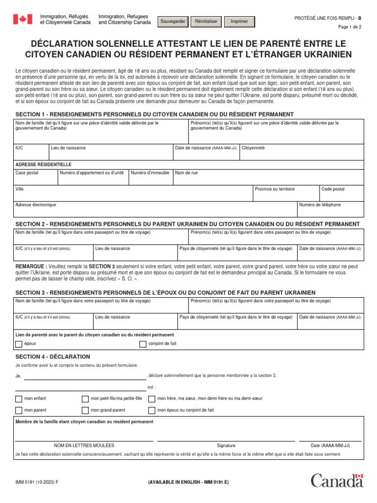 Déclaration de lien de parenté IMM 0191 | PDF | Canada | Justice