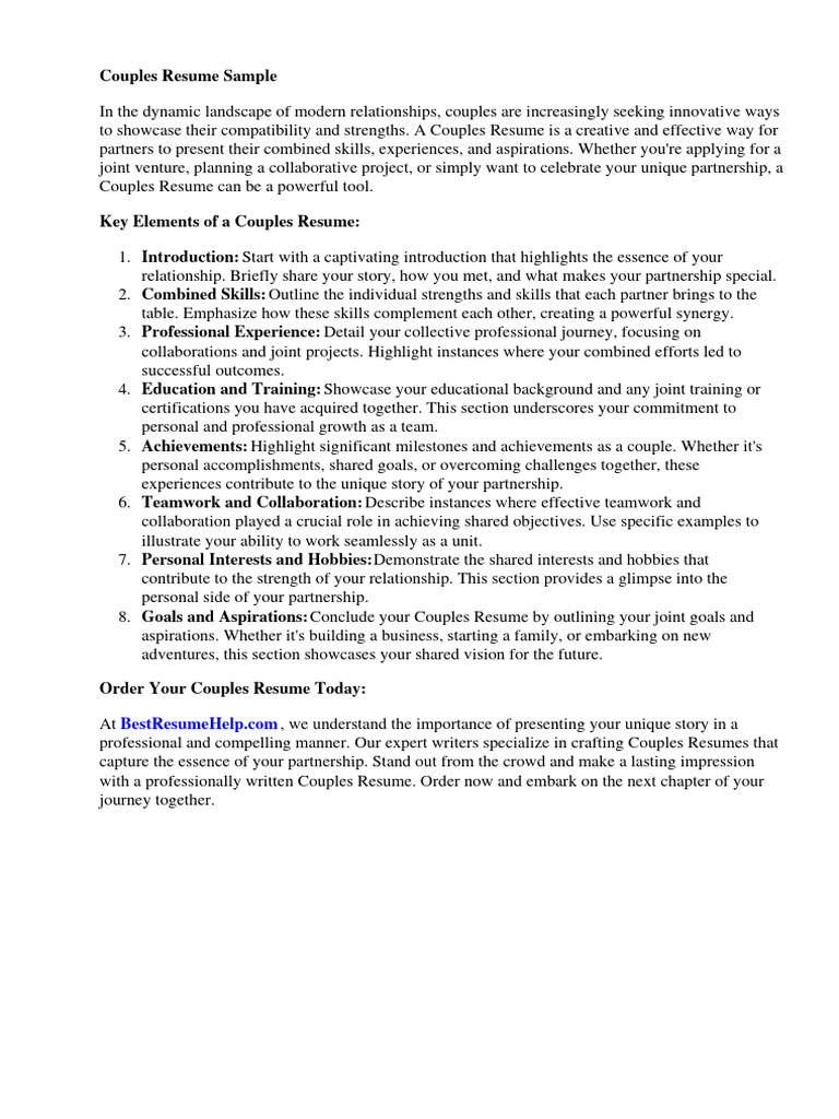 Couples Resume Sample | PDF | Investment Management | Marketing