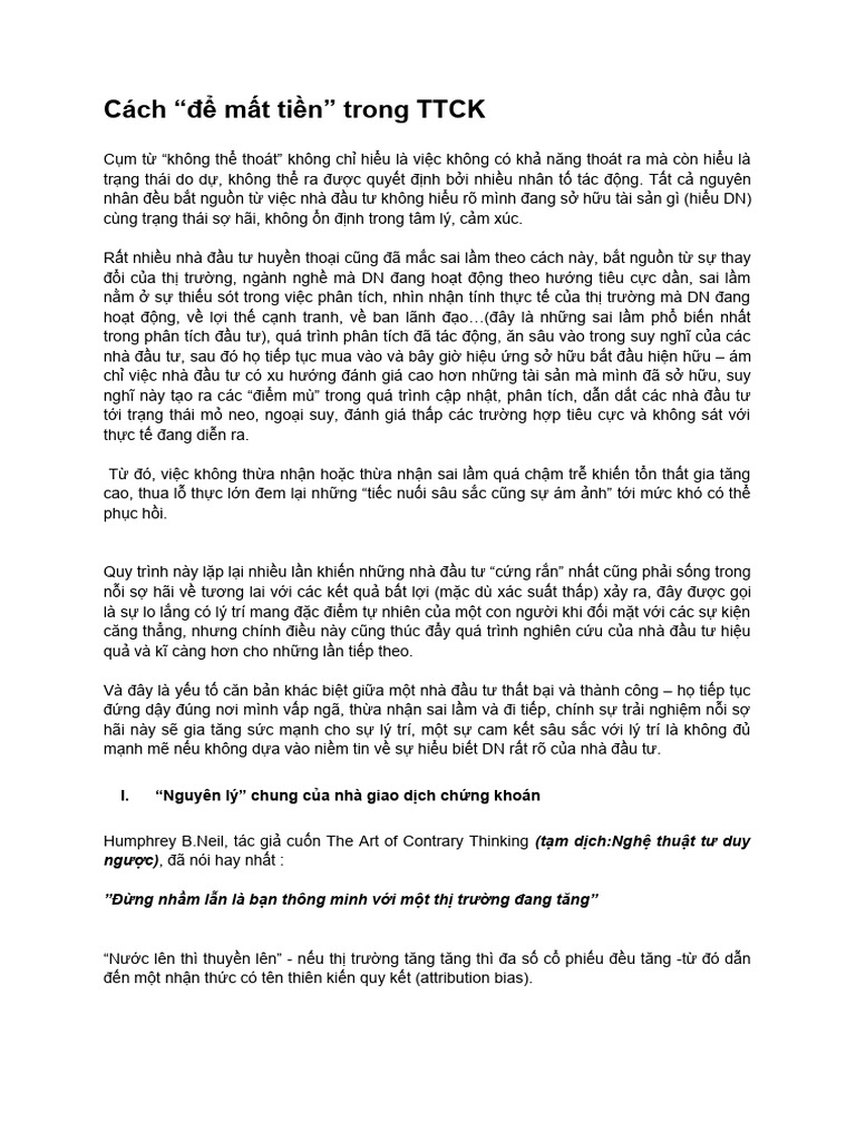 Cách "Để Mất Tiền" Trong TTCK | PDF