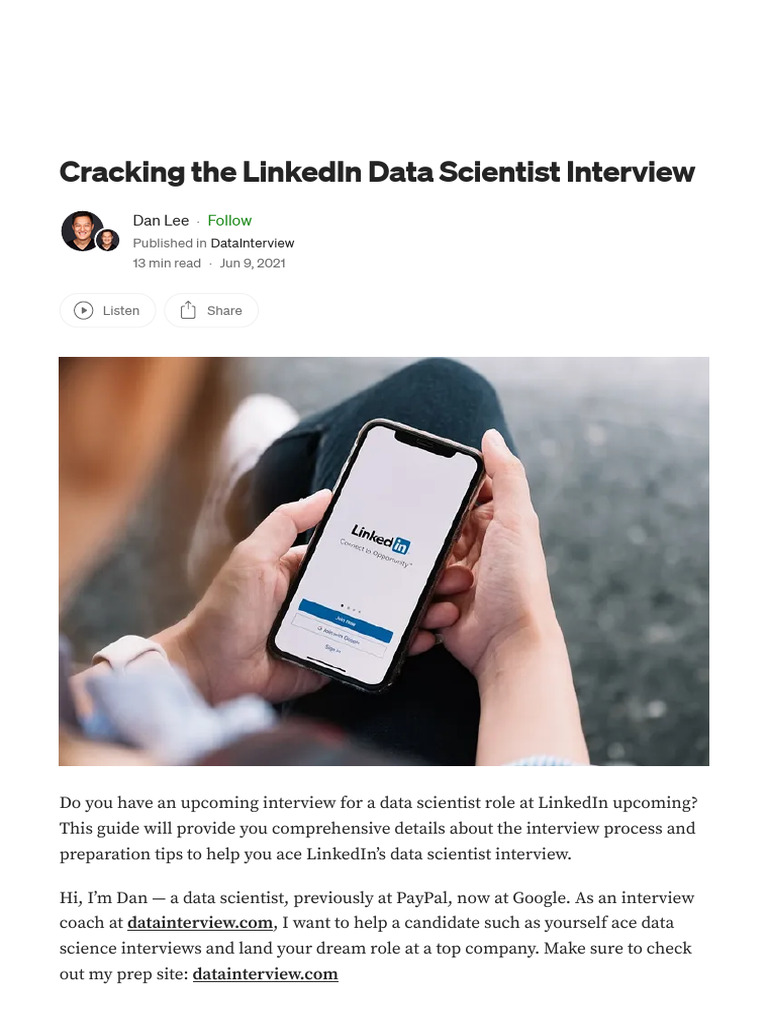 Cracking The LinkedIn Data Scientist Interview - by Dan Lee - DataInterview - Medium | PDF ...
