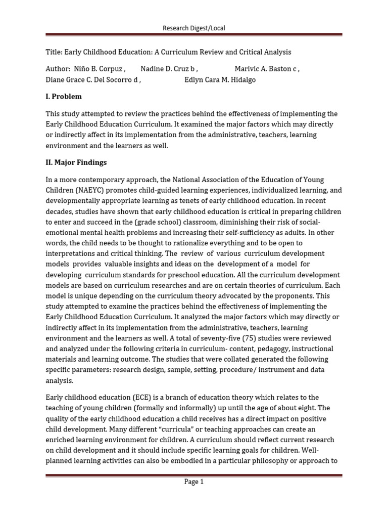 Local Research Final | PDF | Early Childhood Education | Curriculum