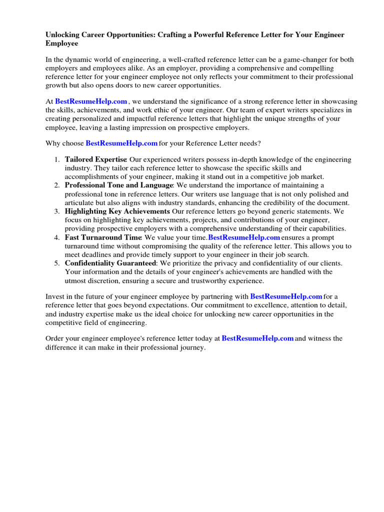 Reference Letter For Engineer Employee | PDF | Employment | Human Resources