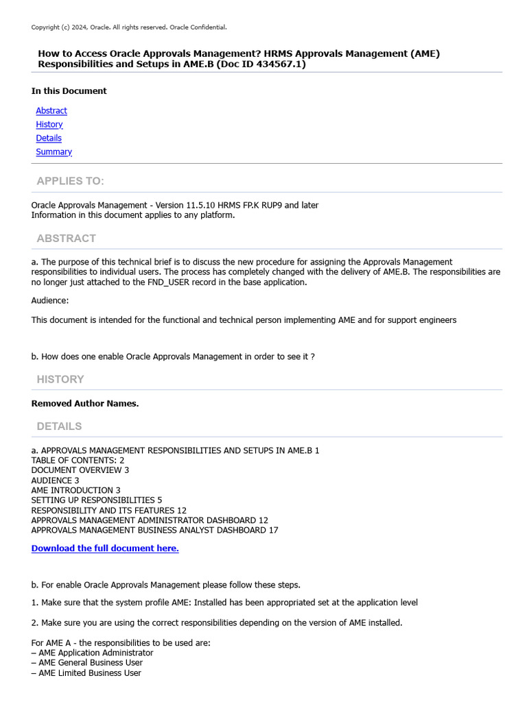 AME Responsibilities & Setups 434567.1 | PDF | Oracle Corporation ...
