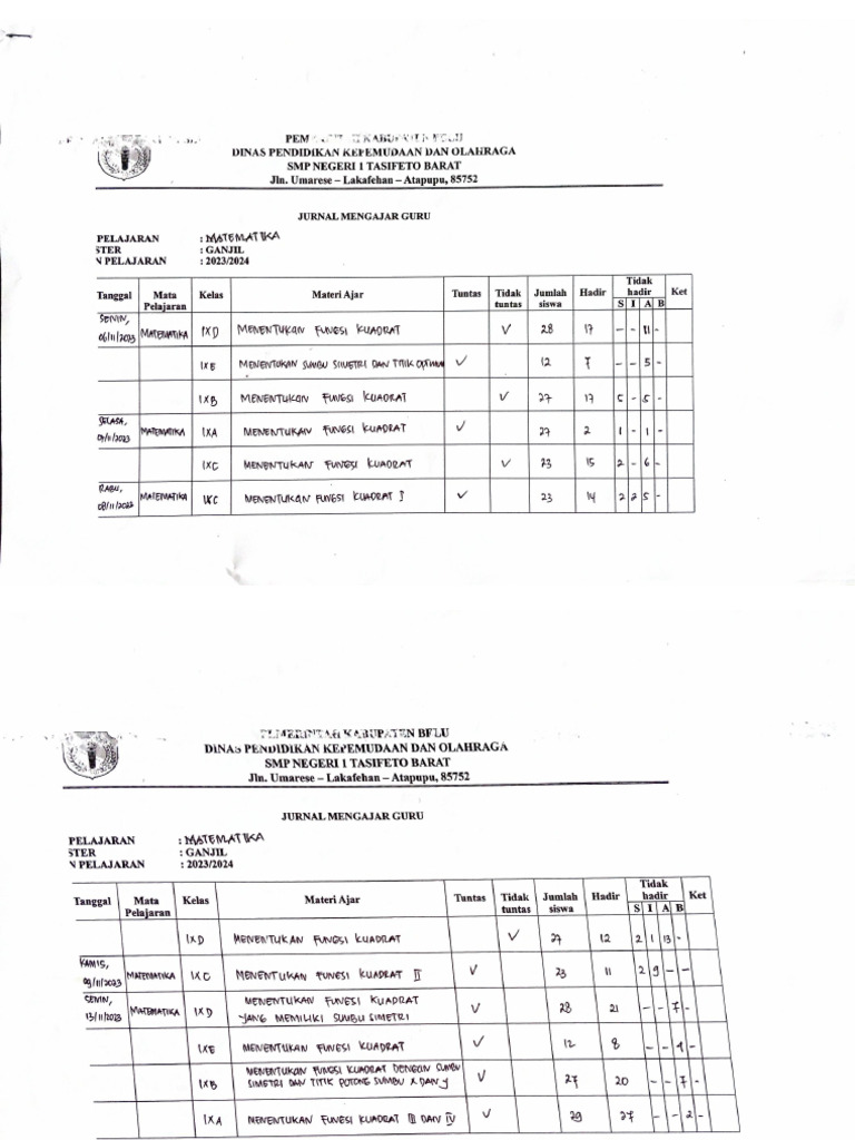 Jurnal Mengajar Bulan Nopember 2023 WILFRIDA | PDF