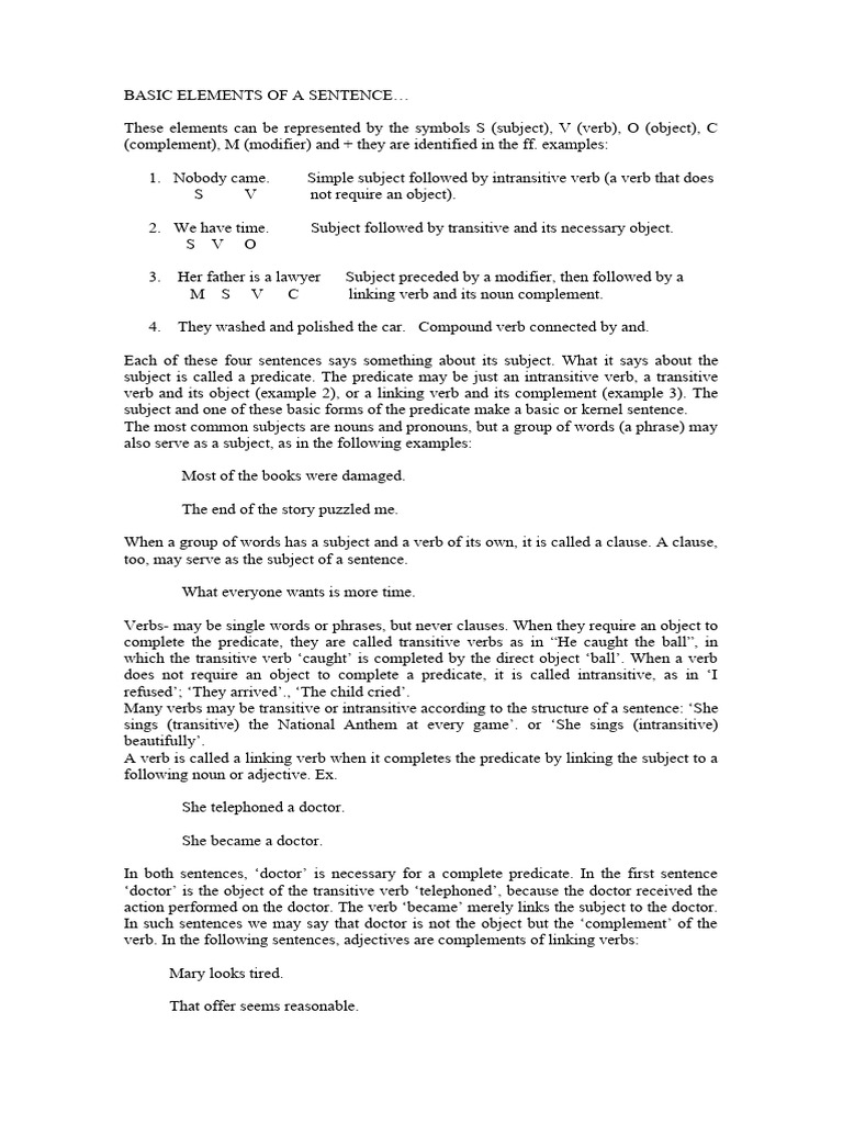 Sentence Structure Basics | PDF | Verb | Subject (Grammar)