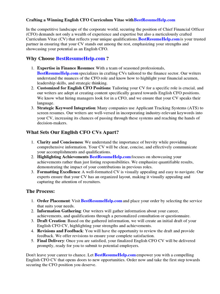 Curriculum Vitae English Cfo | Download Free PDF | Chief Financial Officer
