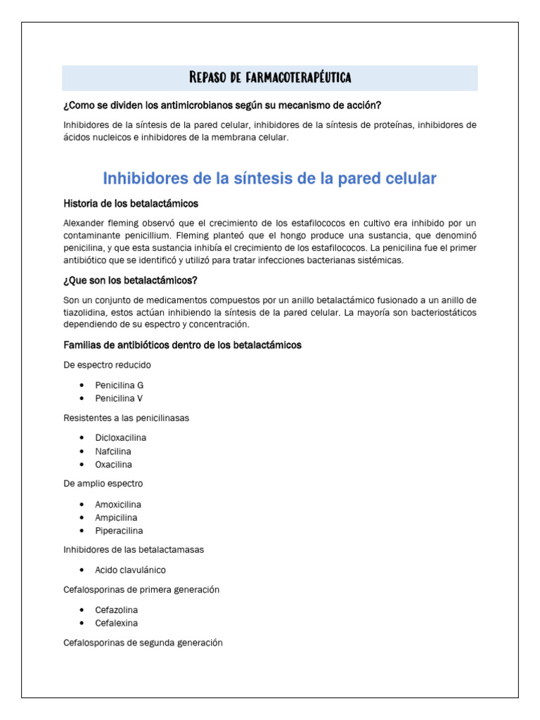Repaso de farmacoterapéutica pp | PDF | Penicilina | Tratamientos médicos