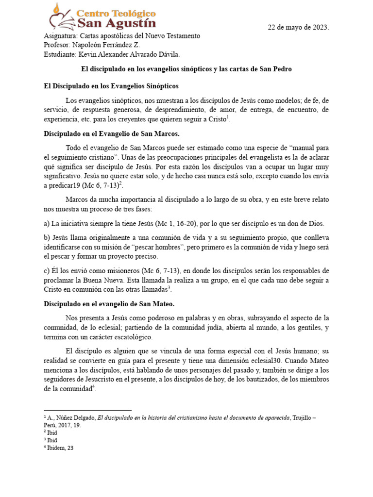 El Discipulado en Los Evangelios Sinópticos y Las Cartas de San Pedro | PDF | Jesús | Evangelio ...