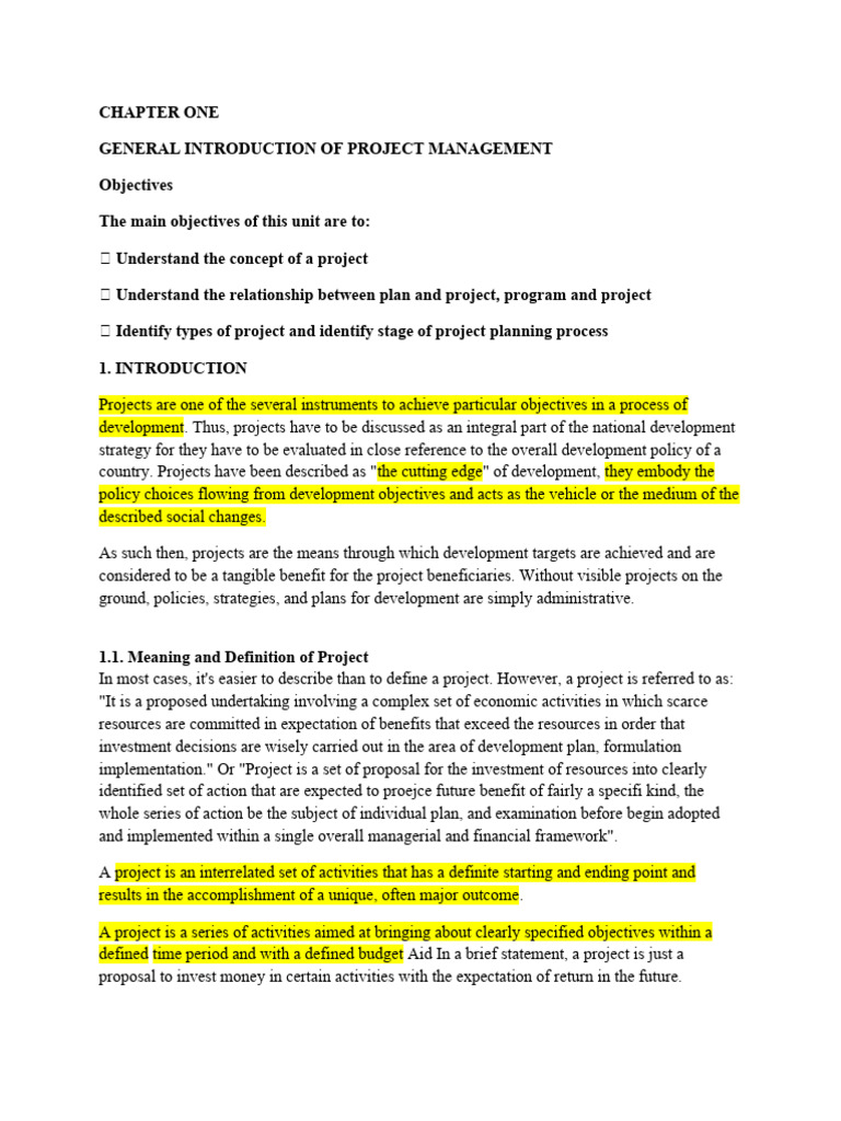 Project Chapter 1 High | Download Free PDF | Project Management | Policy