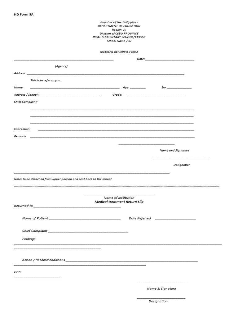 Medical Referral Form 2019-2020-1 | PDF | Diseases And Disorders ...