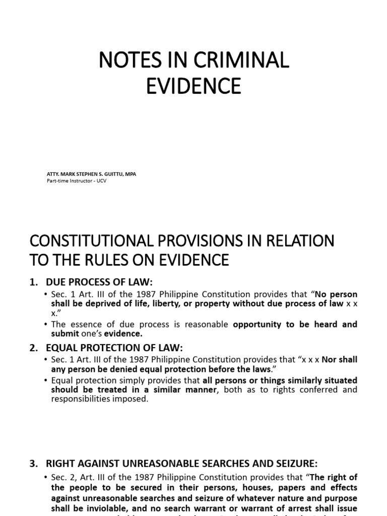 Constitutional Evidence Rules Guide | PDF | Plea | Evidence (Law)