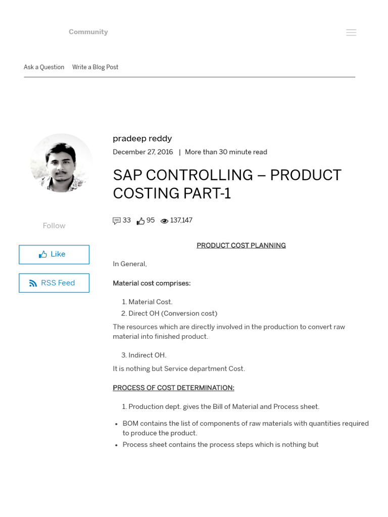 SAP CONTROLLING - PRODUCT COSTING PART-1 - SAP Blogs | PDF | Valuation ...