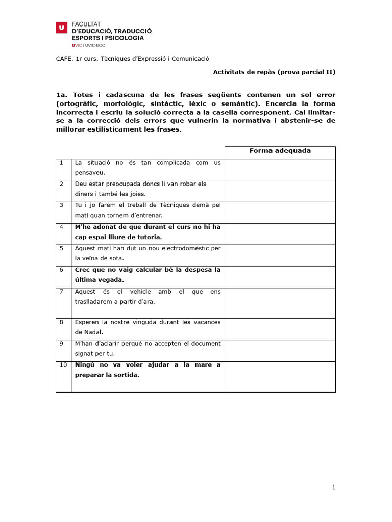 Activitats de Repã S Prova Parcial II TEC CAFE 21-22 | PDF