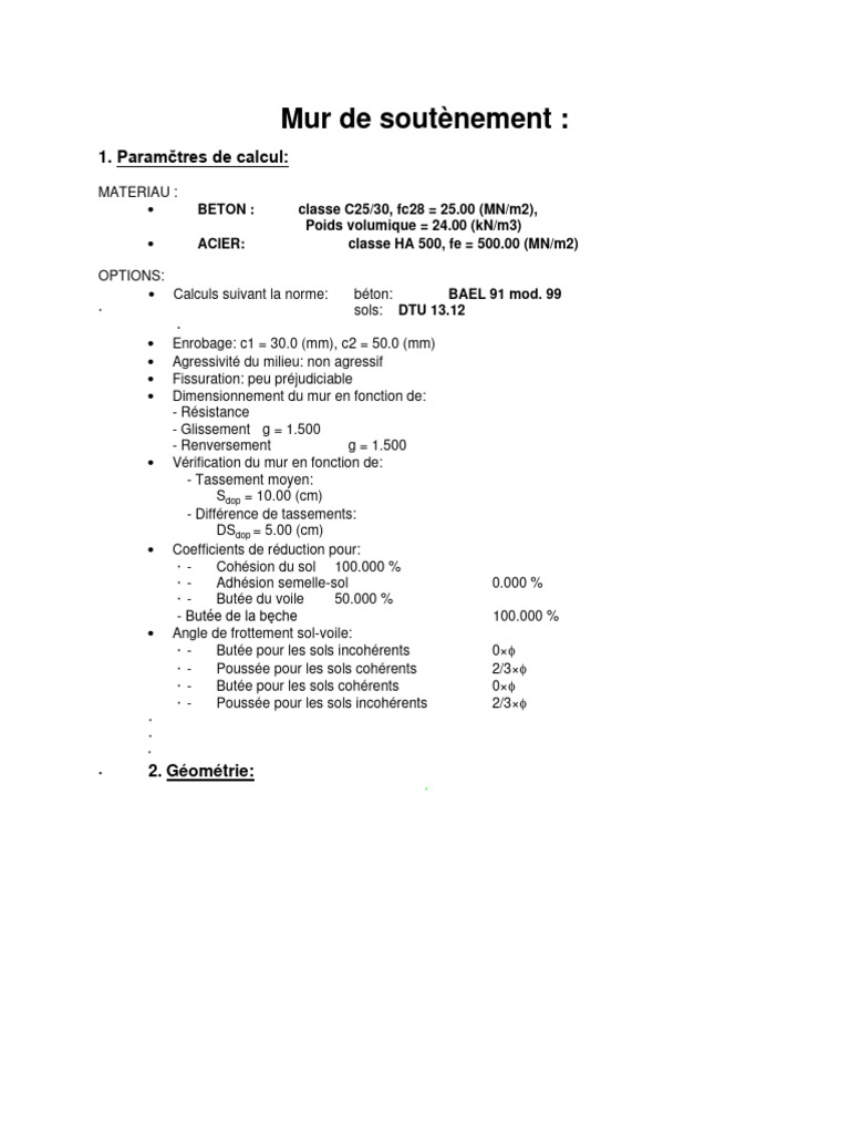 Note de Calcul D Un Mur de Sout Nement Logiciel Expert 1707730335 | PDF | Ingénierie | Physique ...