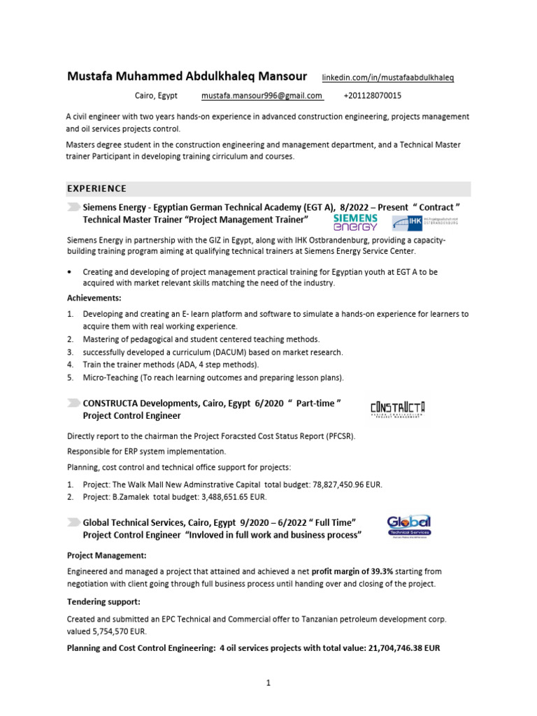 Mustafa Mansour CV | PDF | Business