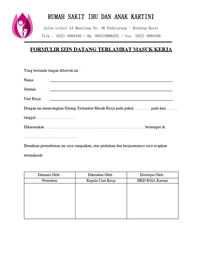 Formulir Izin Datang Terlambat Masuk Kerja | PDF