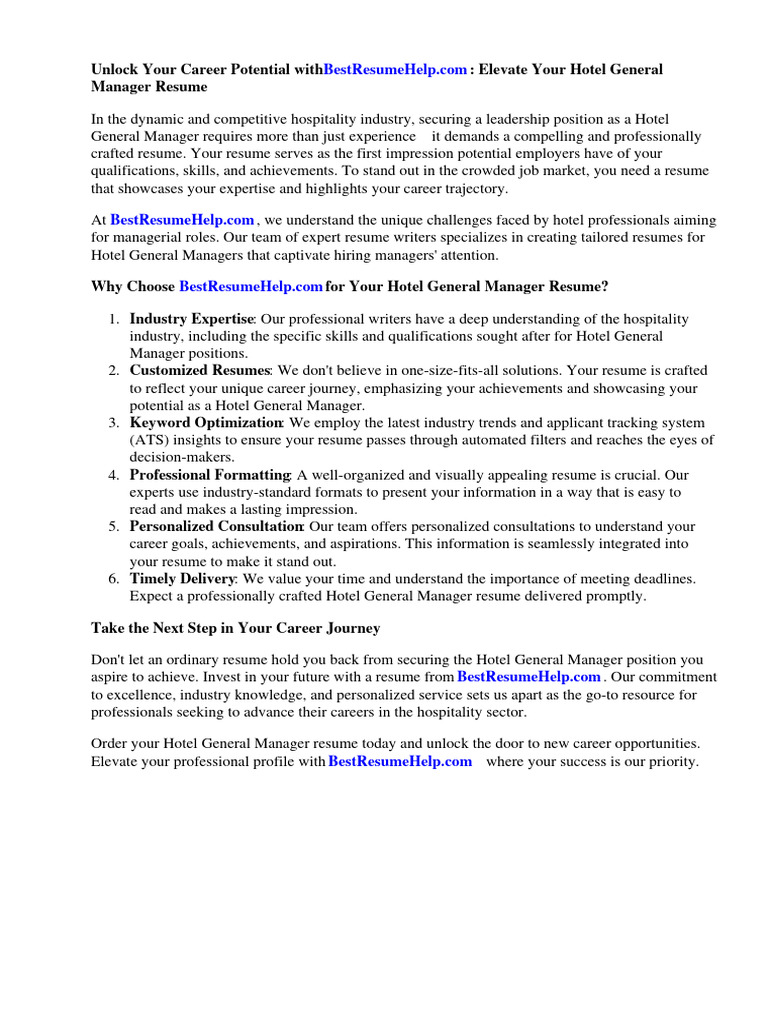 Hotel General Manager Cover Letter Example | PDF | Résumé | Expert