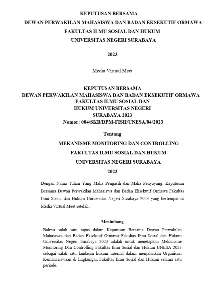 Sidang Keputusan Bersama DPM FISH 2023 | PDF
