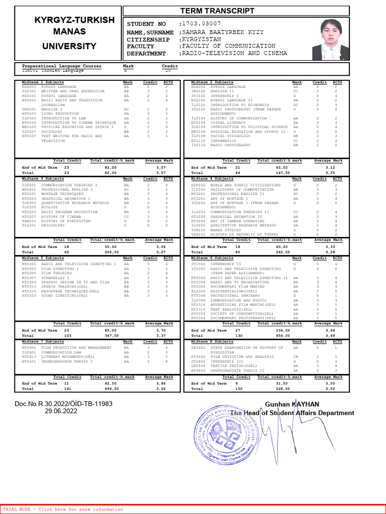 Kyrgyz-Turkish Manas University: Student No::::: Name, Surname ...