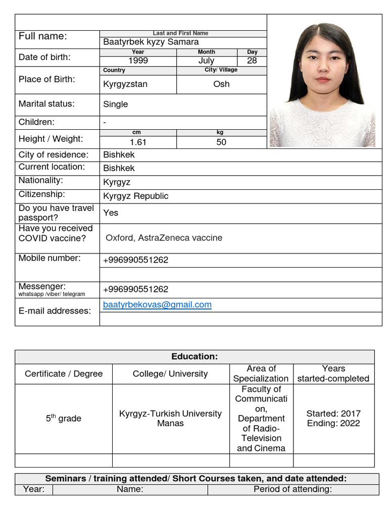 New CV Form - Samara19 | PDF | Kyrgyzstan