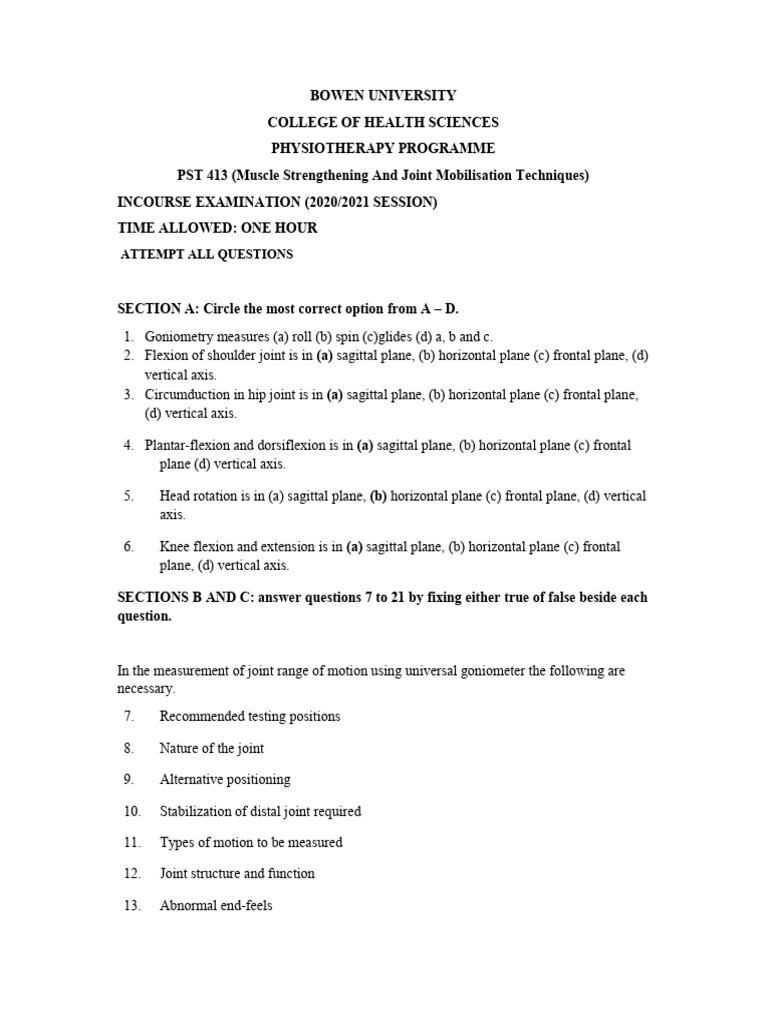 PST 413 Muscle Strengthening and Joint Mobilisation Techniques ...