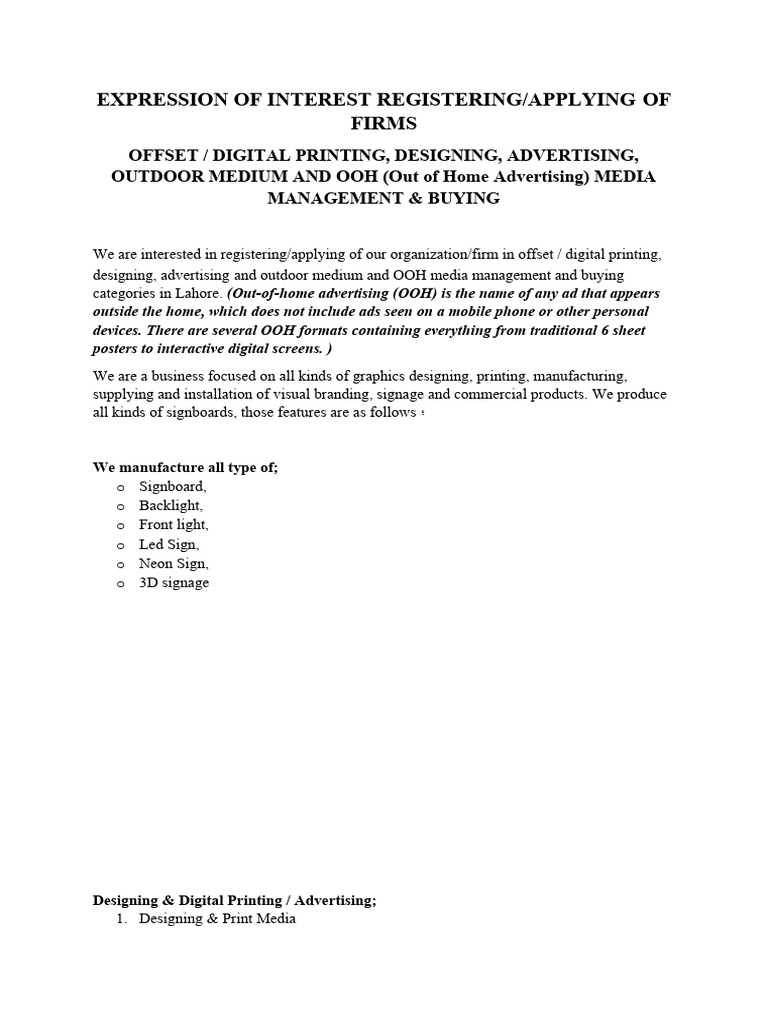 Expression of Interest Registering of Firm | PDF | Design | Writing