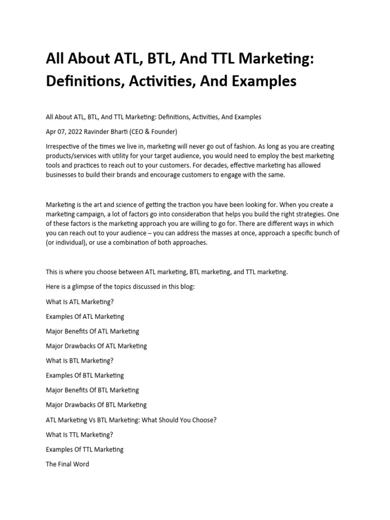 All About ATL BTL | PDF | Marketing | Advertising
