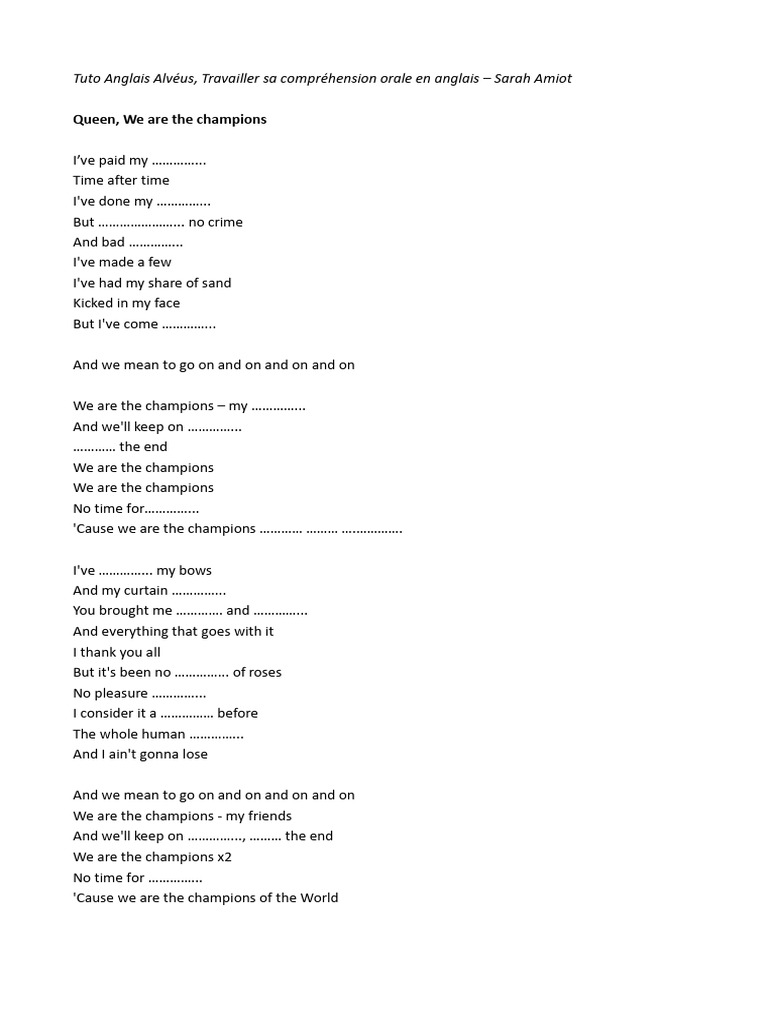 Chanson Trous - Anglais | PDF