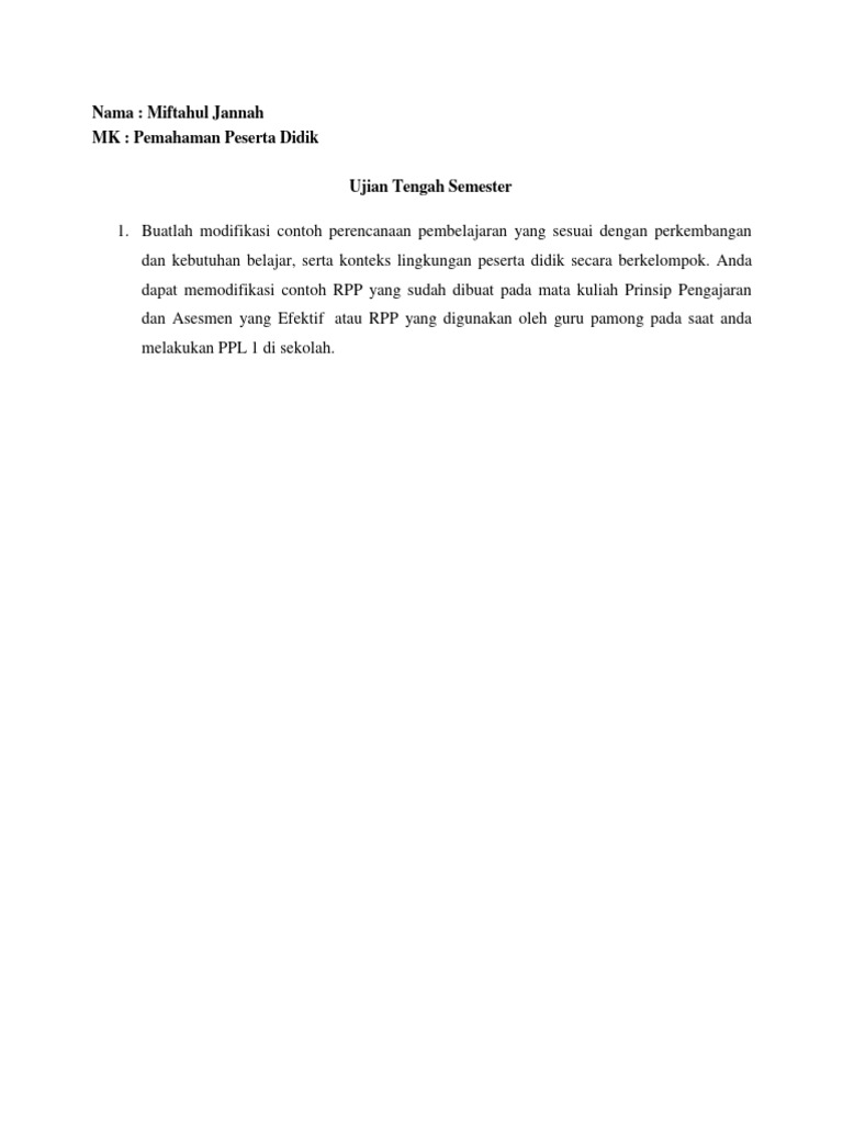 UTS Pemahaman Peserta Didik. | PDF | Karier & Perkembangan