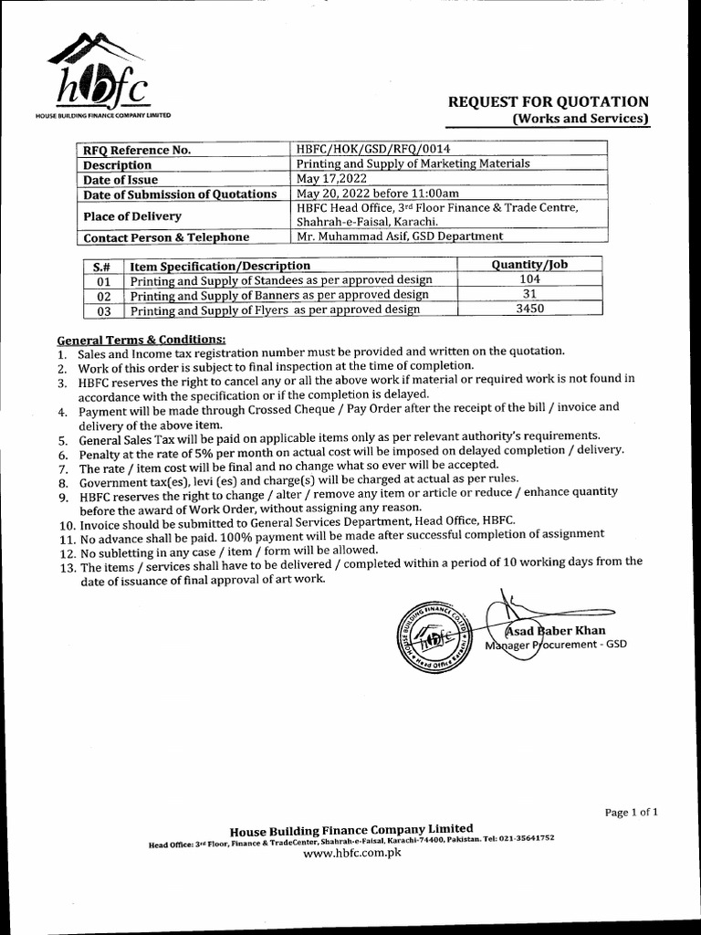 Request For Quotation | PDF